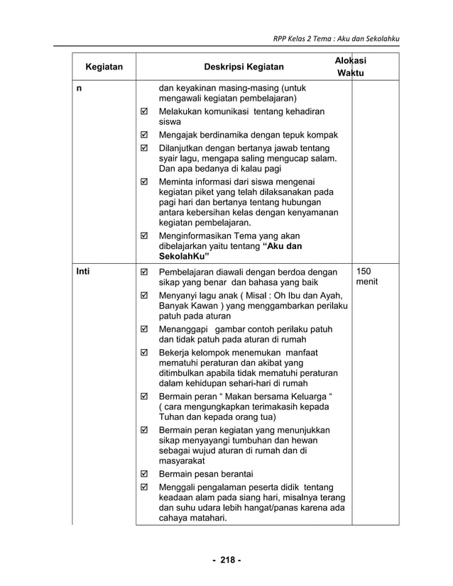 [4] rpp sd kelas 2 semester 1 aku dan sekolahku | PDF