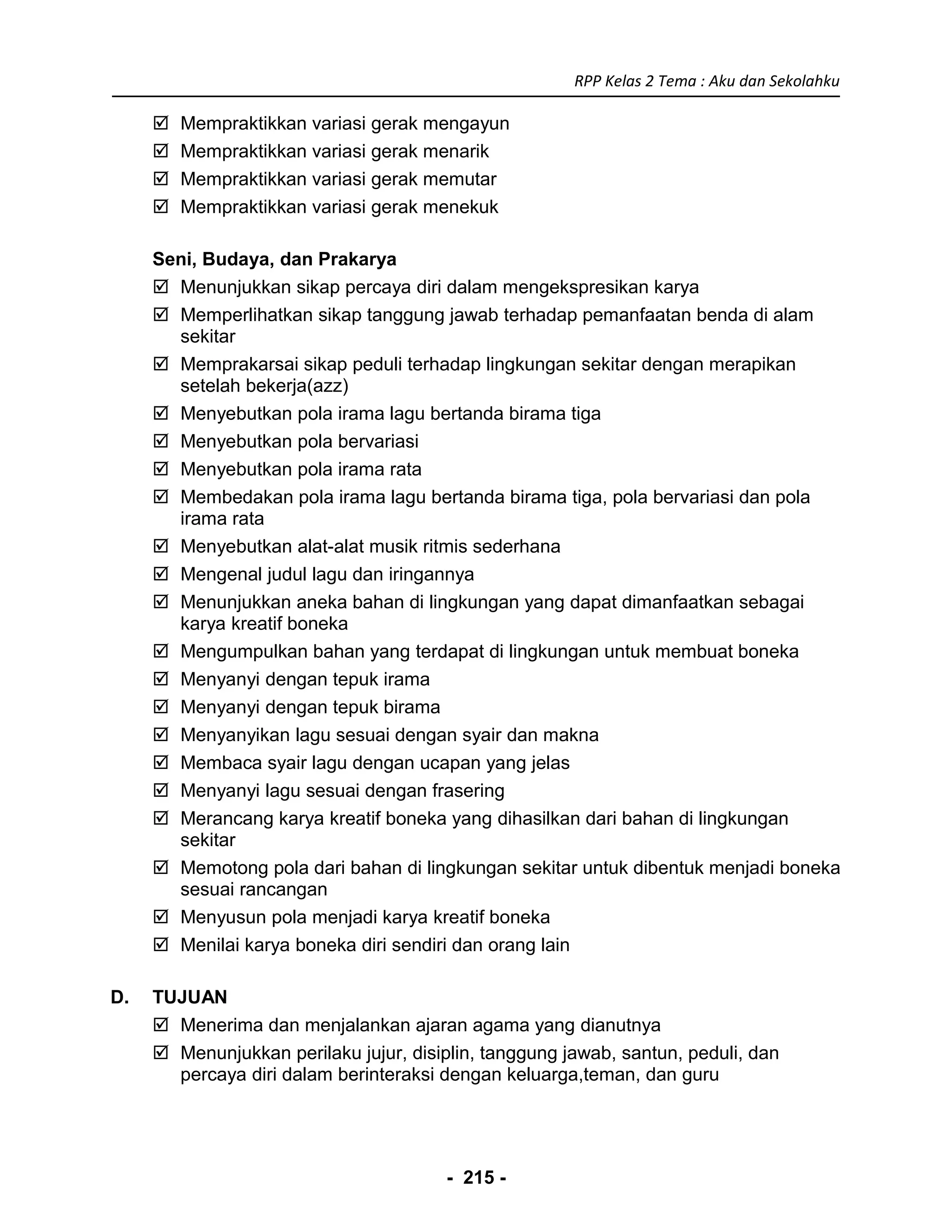 [4] rpp sd kelas 2 semester 1 aku dan sekolahku | PDF