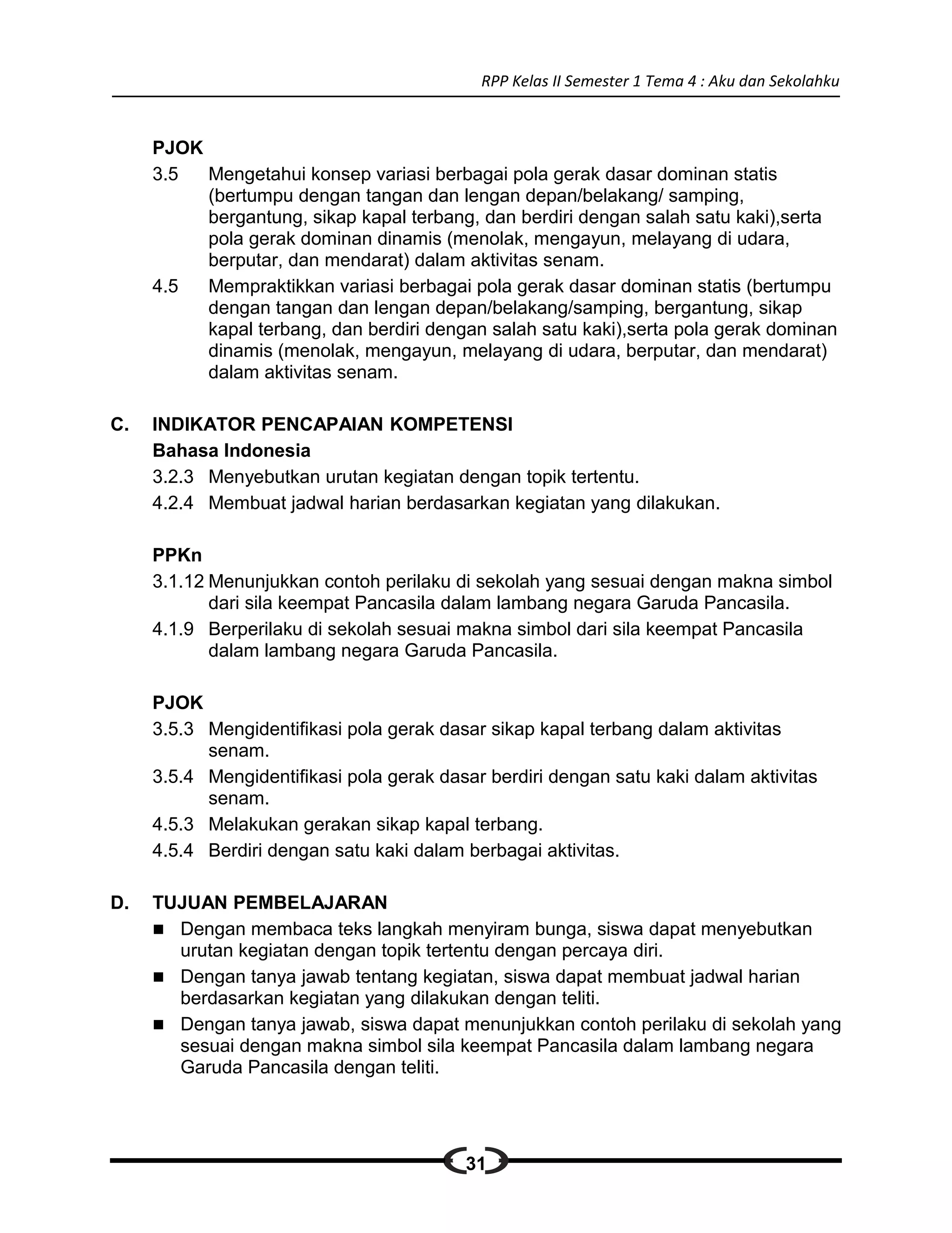 [4] rpp sd kelas 2 semester 1 aku dan sekolahku | PDF
