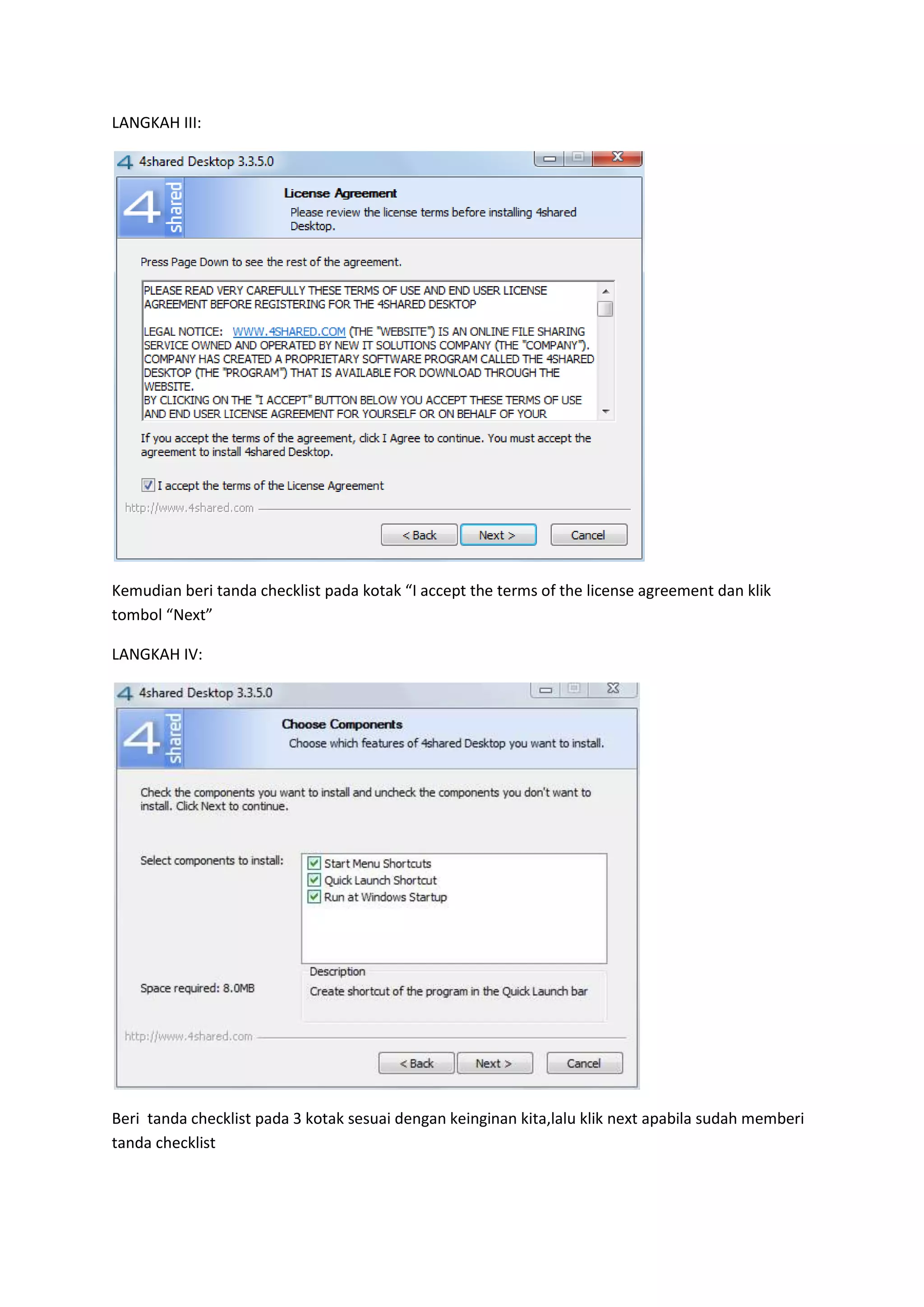 langkah-langkah menginstal 4shared | DOCX