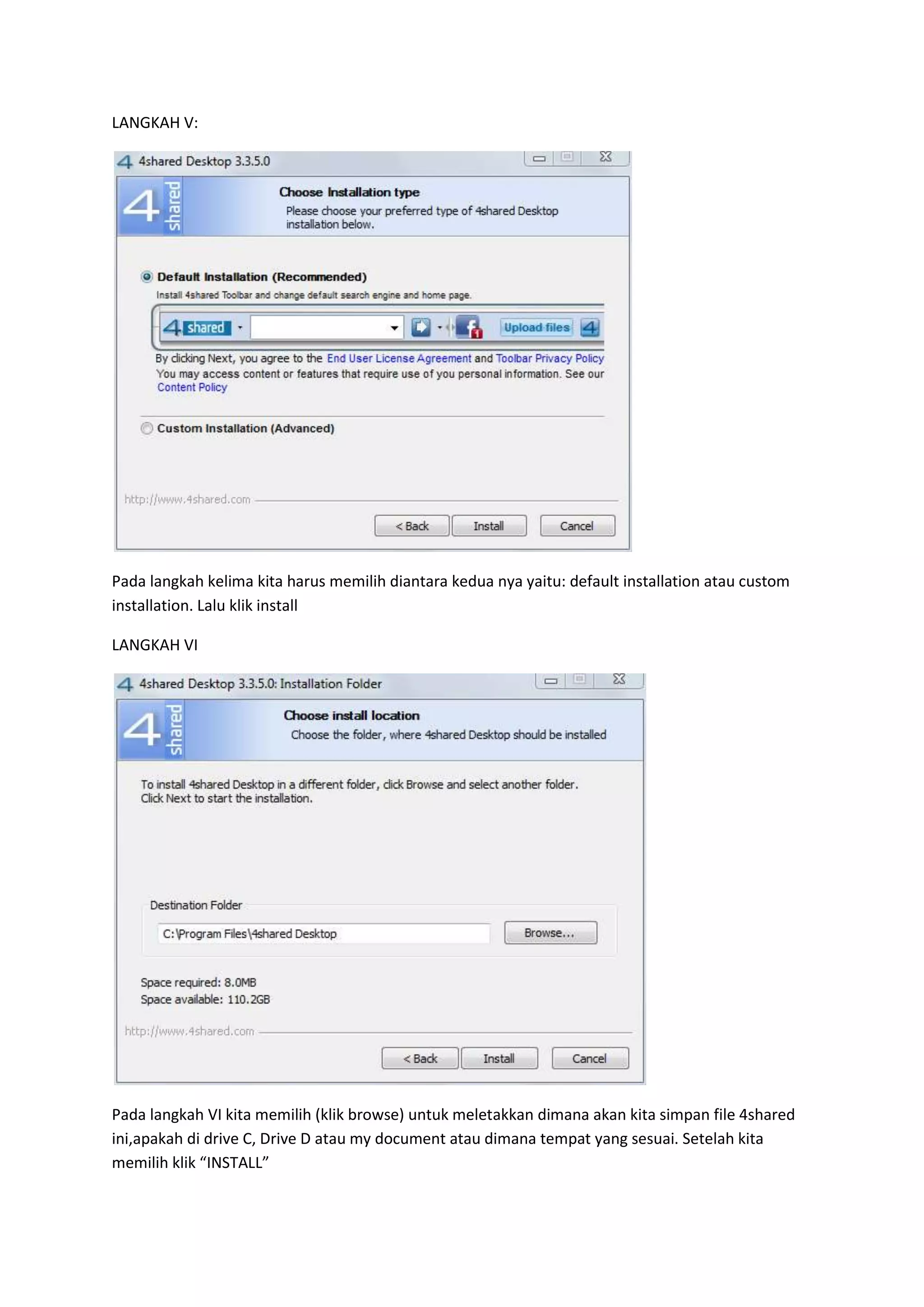 langkah-langkah menginstal 4shared | DOCX