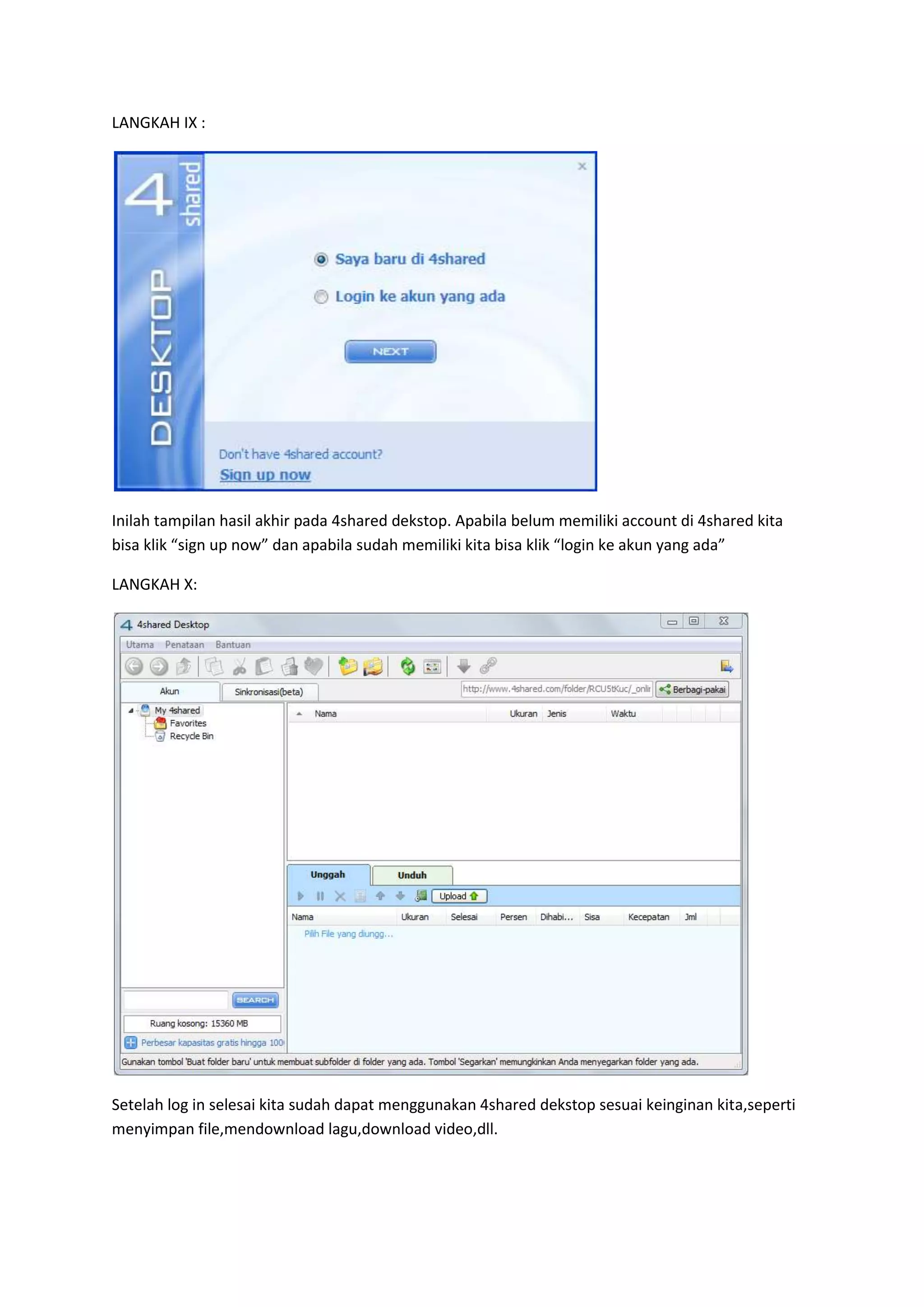 langkah-langkah menginstal 4shared | DOCX