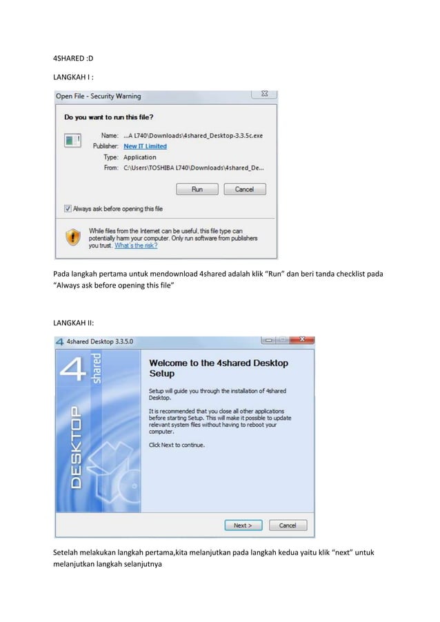 langkah-langkah menginstal 4shared | PDF
