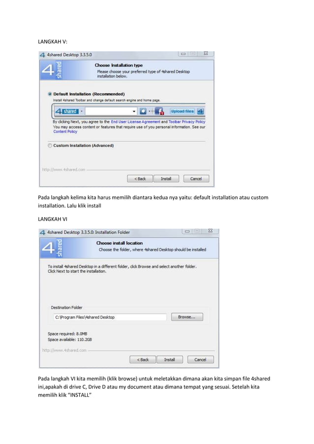 langkah-langkah menginstal 4shared | DOCX