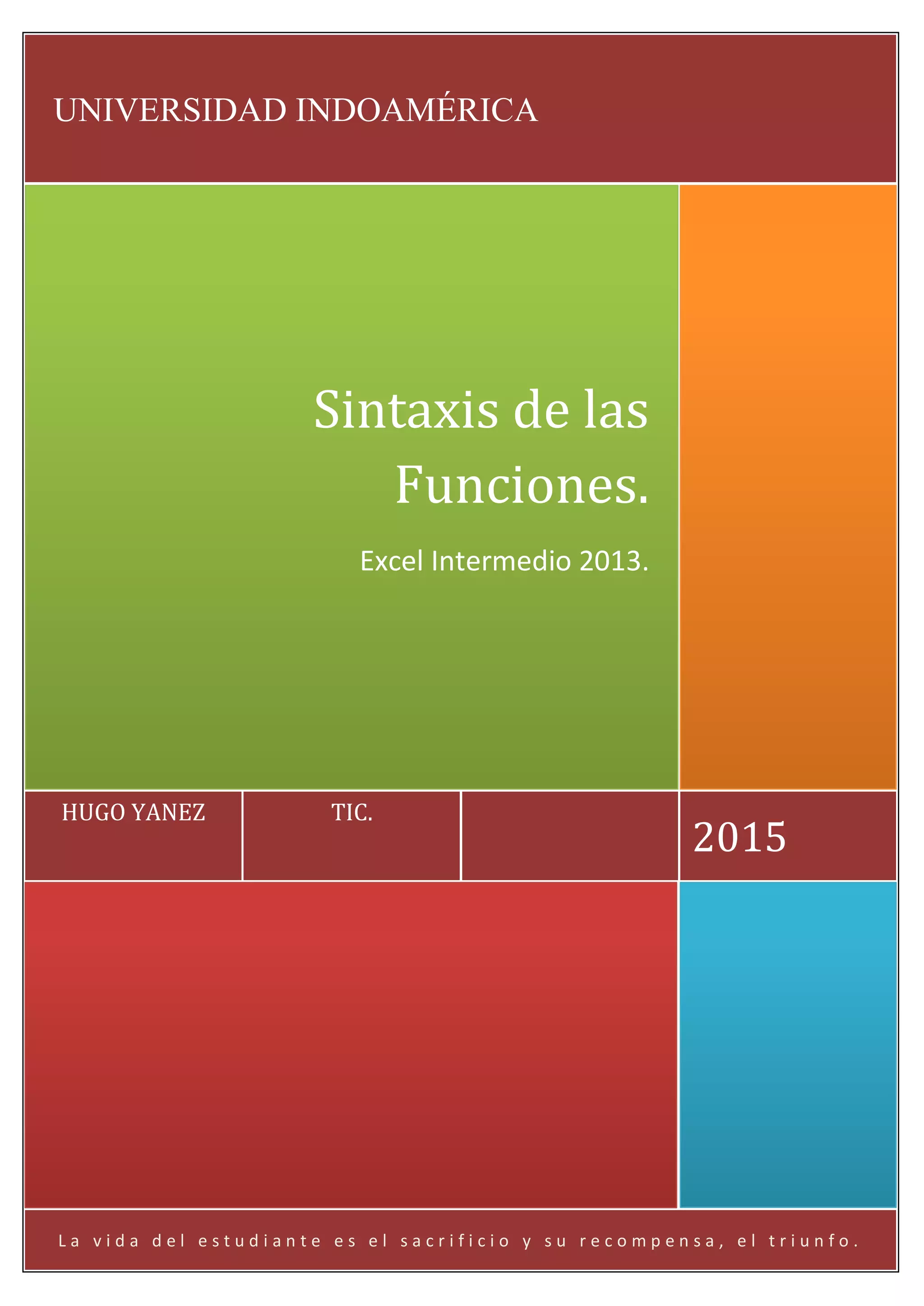 4 sintaxis de las funciones en excel 2013 1 | PDF