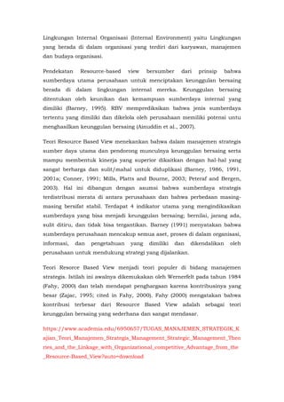 4, sm, maharani gustianingtyas, hapzi ali, strategic management, analisis lingkungan internal ...