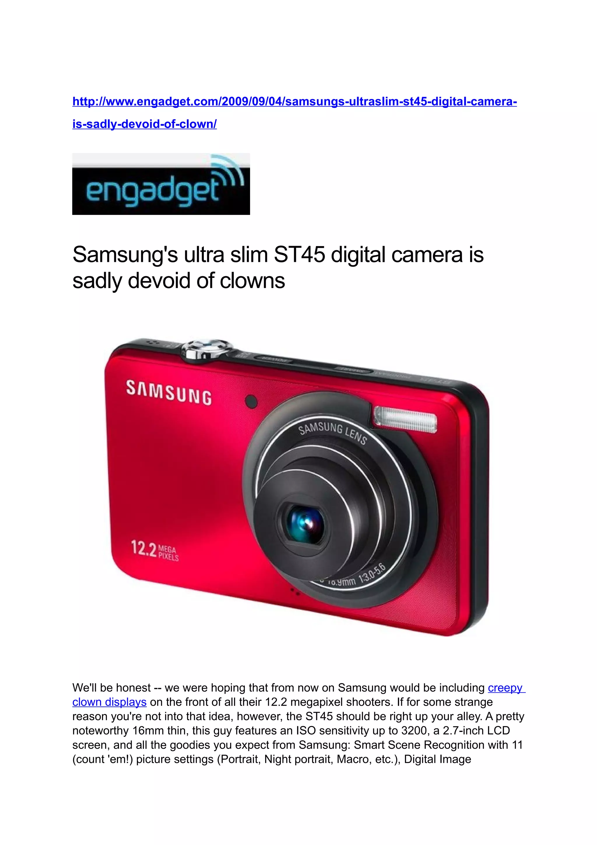 Samsung's ultra slim ST45 digital camera is sadly devoid of clowns | DOC