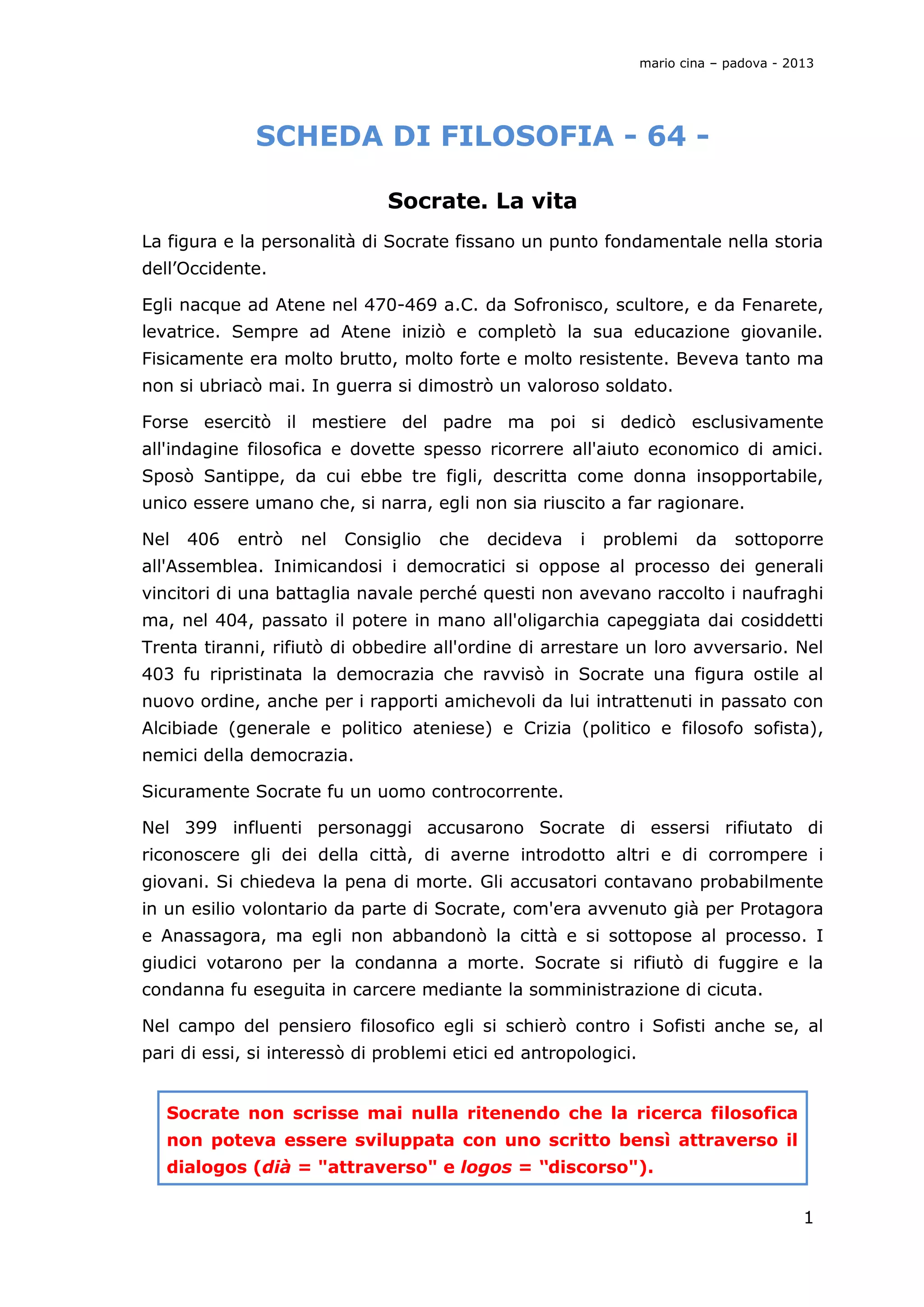 04. Storia della Filosofia. Socrate | PDF