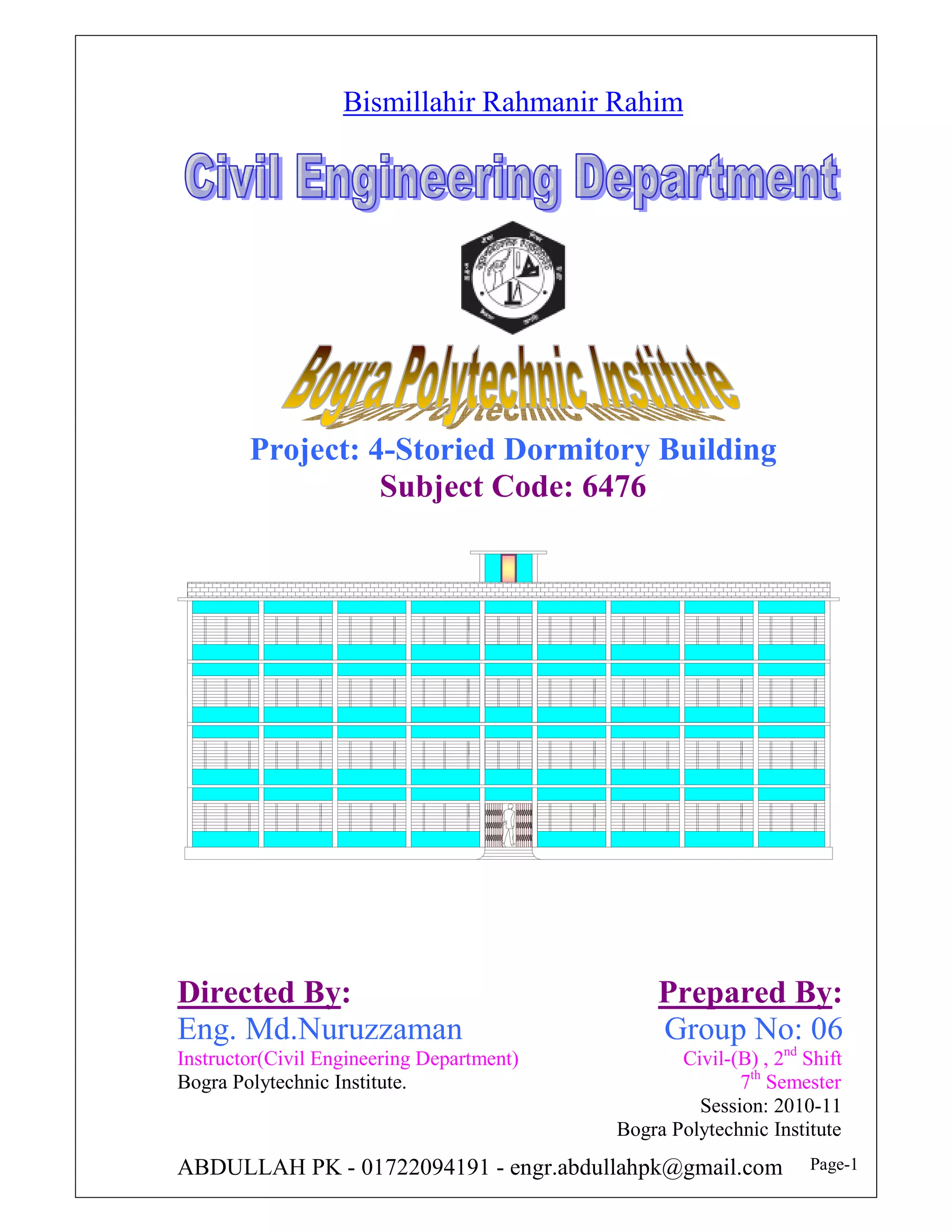 4 storied dormitory building design estimate and cost analysis | PDF