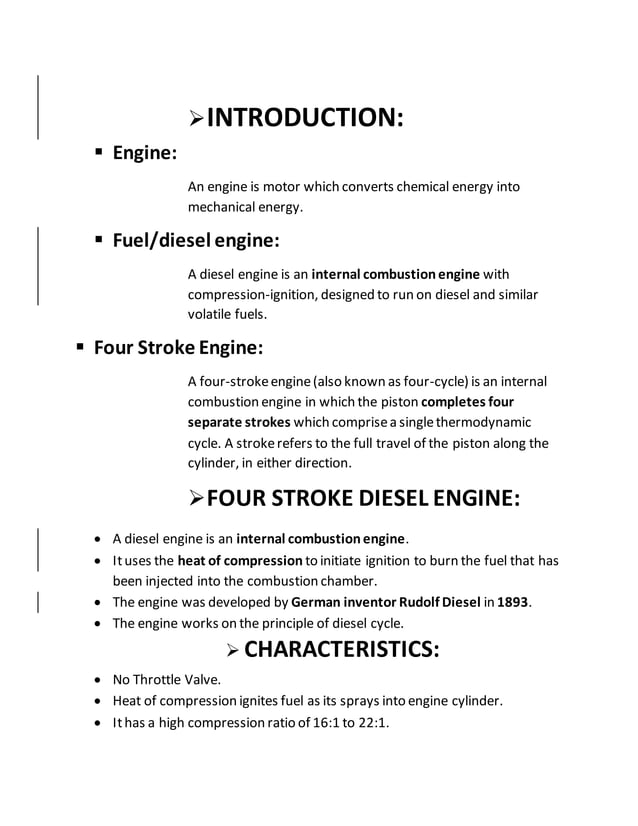 4 stroke diesel engine | DOCX | Chemistry | Science