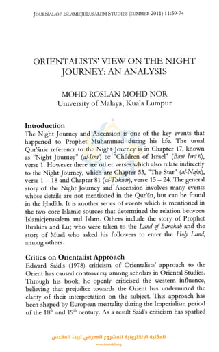 ORIENTALISTS' VIEW ON THE NIGHT JOURNEY: AN ANALYSIS | PDF