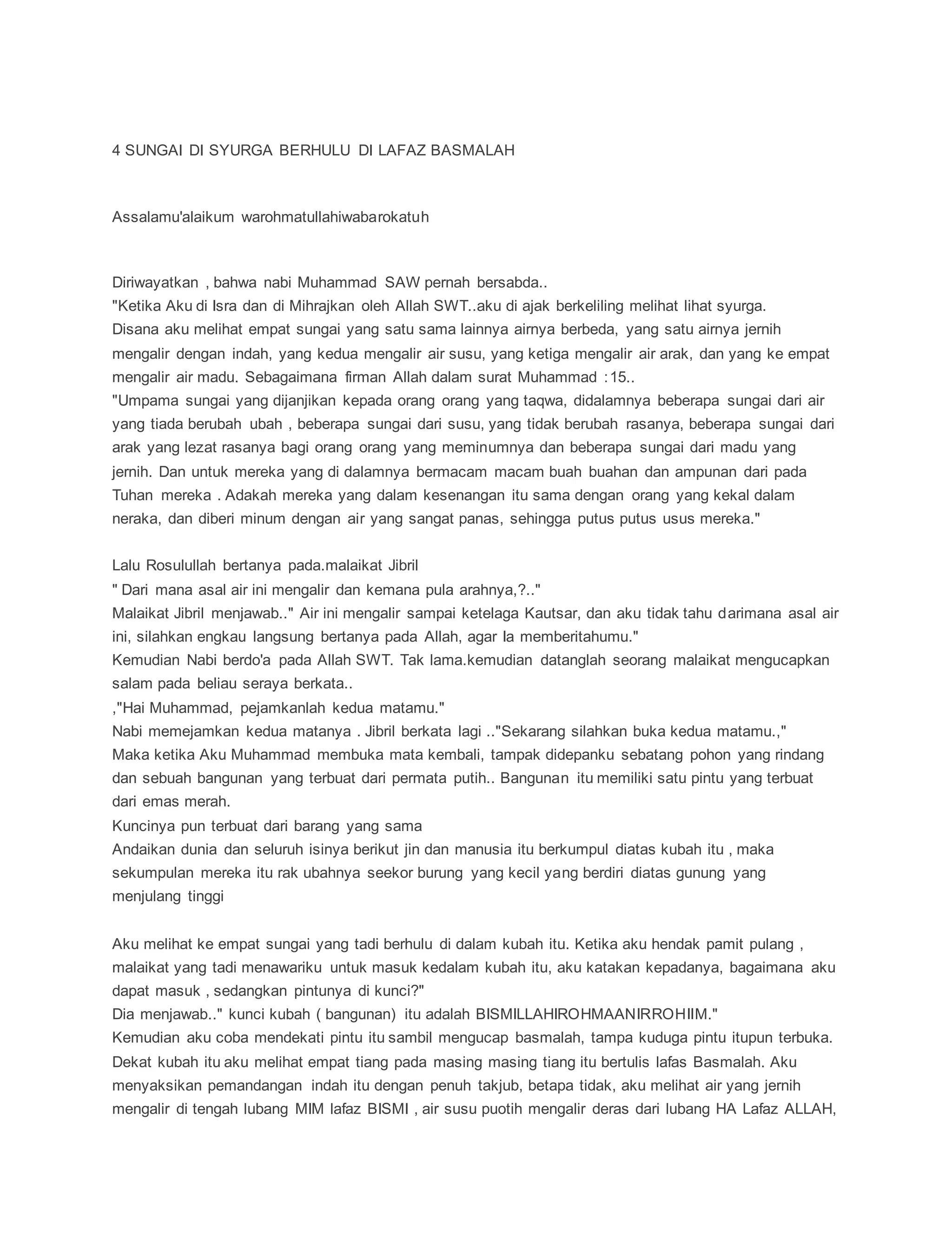 4 sungai di syurga berhulu di lafaz basmalah | DOCX