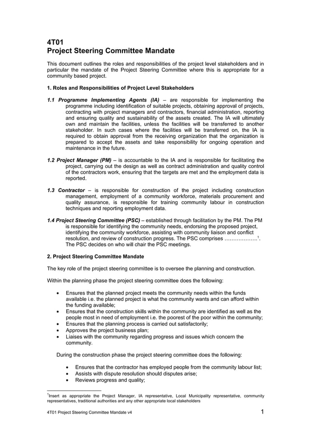 4 t01 steering committee terms of reference v4 0 | DOC | Construction ...