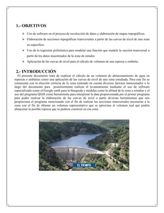 PROYECTO REPRESA, CÁLCULO DEL VOLUMEN DE UN RESERVORIO DE AGUA | PDF