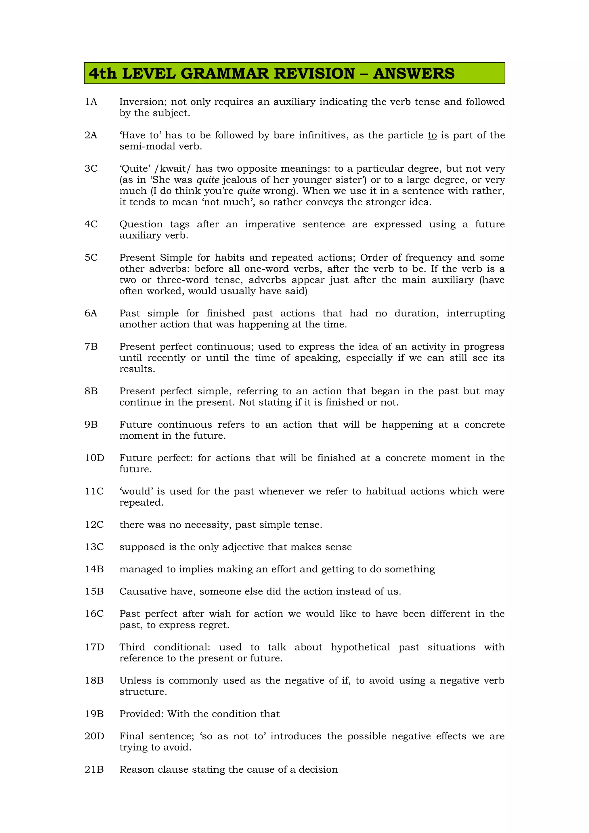 4th Level Grammar Revision | DOC