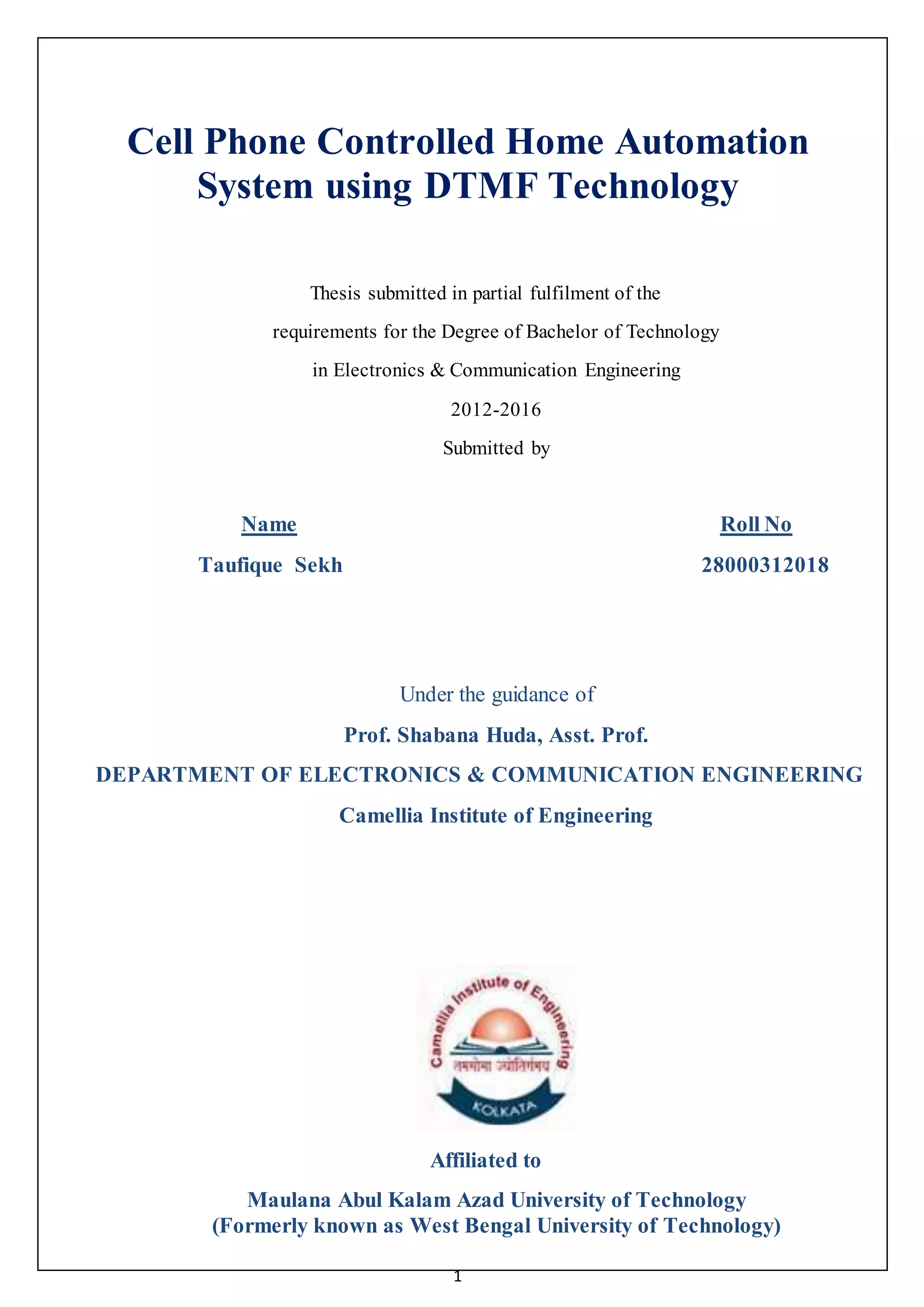 Cell Phone Controlled Home Automation System using DTMF Technology | PDF