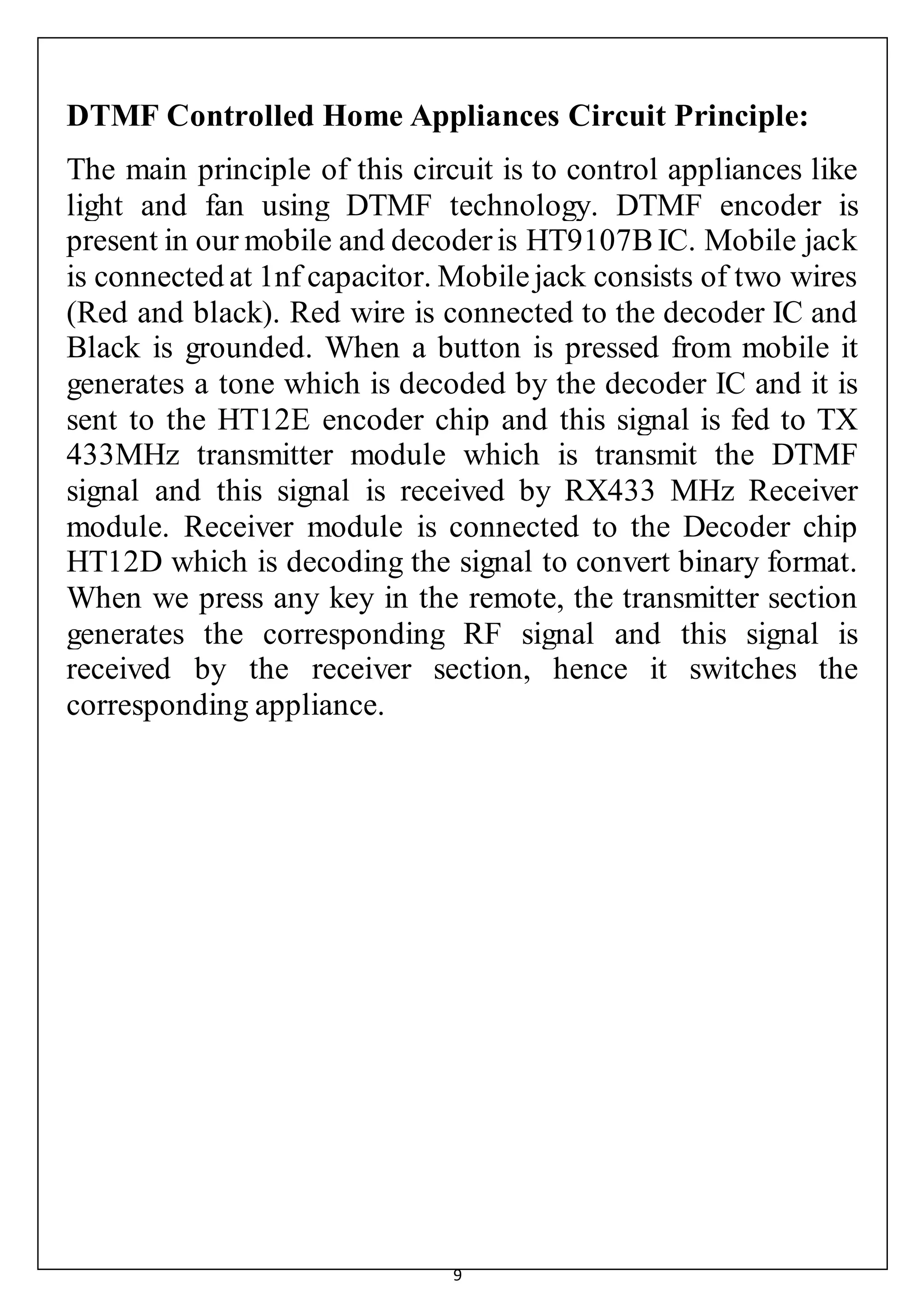 Cell Phone Controlled Home Automation System using DTMF Technology | PDF