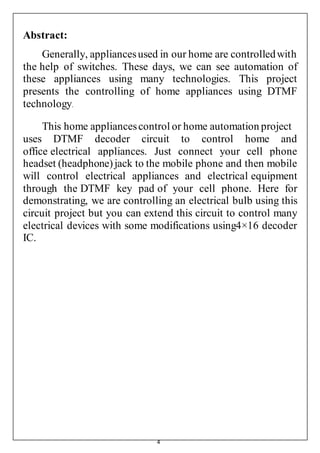 Cell Phone Controlled Home Automation System using DTMF Technology | PDF