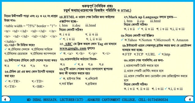HSC ICT: Chapter 4 Board MCQ Solutio | PDF