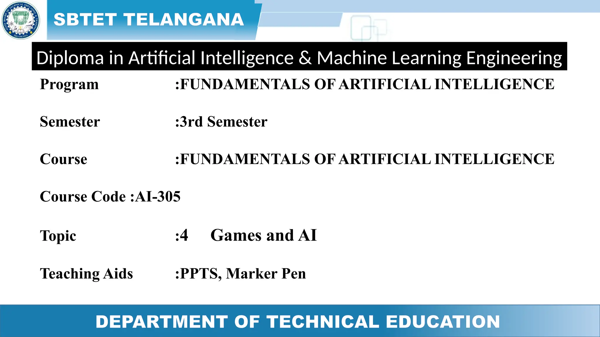 FUNDAMENTALS OF ARTIFICIAL INTELLIGENCE for diploma | PPT