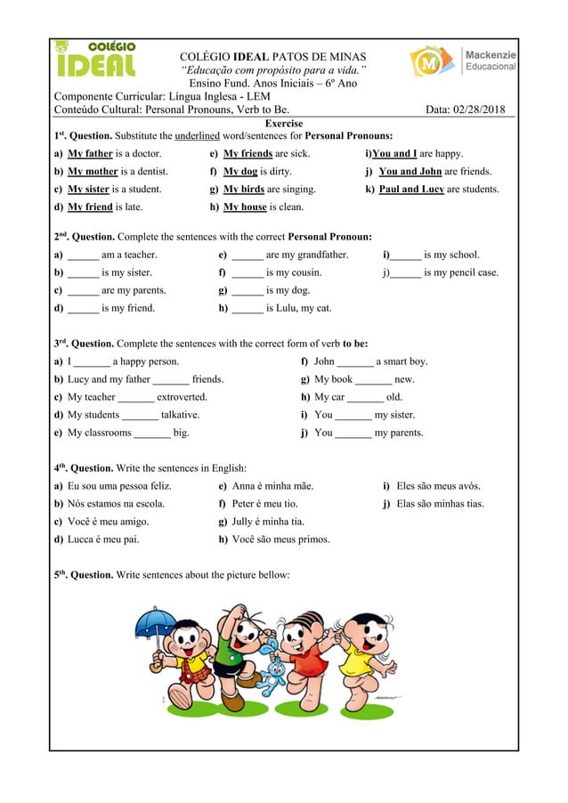 4th class verb and pronouns | PDF | Education