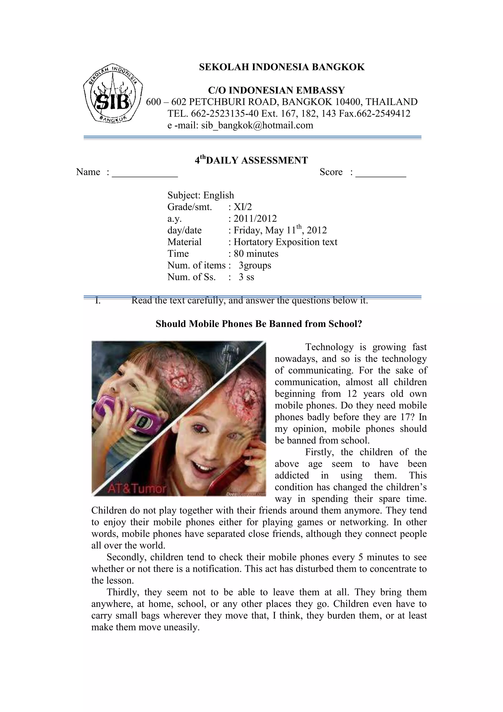 4th daily test of grade 11 hortatory exposition | DOCX