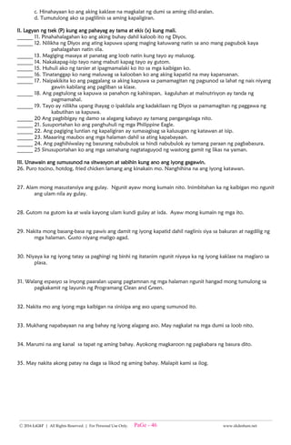 K TO 12 GRADE 4 IKAAPAT NA MARKAHAN DIAGNOSTIC / PRE TEST | PDF