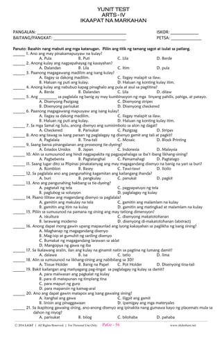 K TO 12 GRADE 4 IKAAPAT NA MARKAHAN DIAGNOSTIC / PRE TEST | PDF