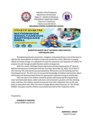 4th Earthquake Drill Narraative Report.docx