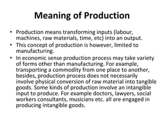 Theory of production. It consists of theories of Productions which are ...
