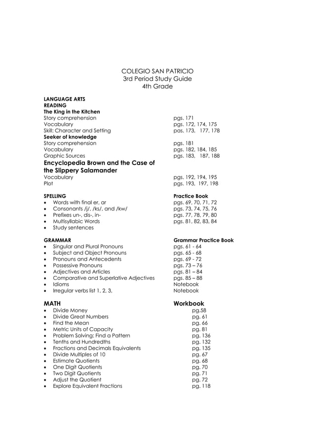 4th grade 3rd per study guide | PDF