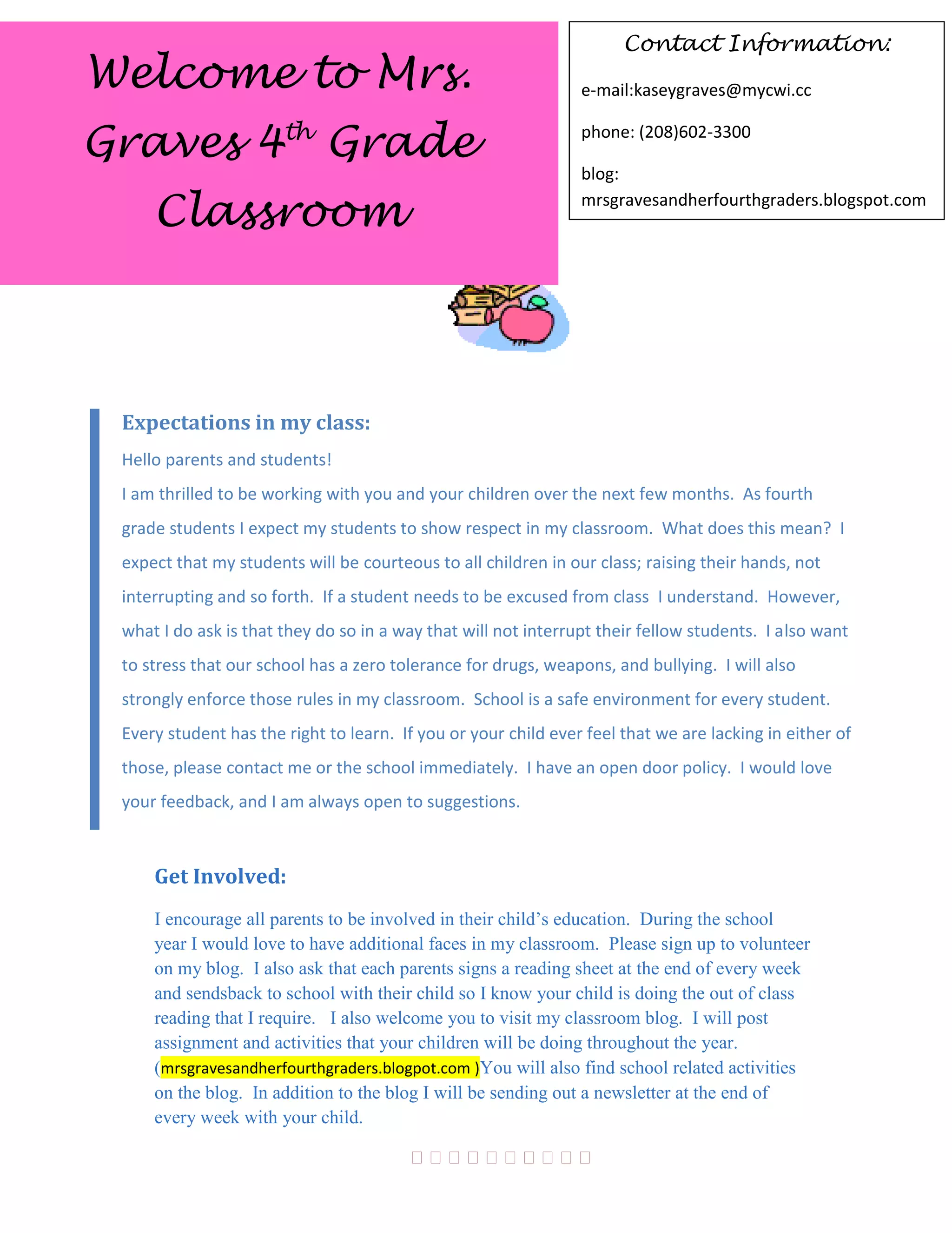 4th Grade Newsletter | DOCX | Secondary Education | Education
