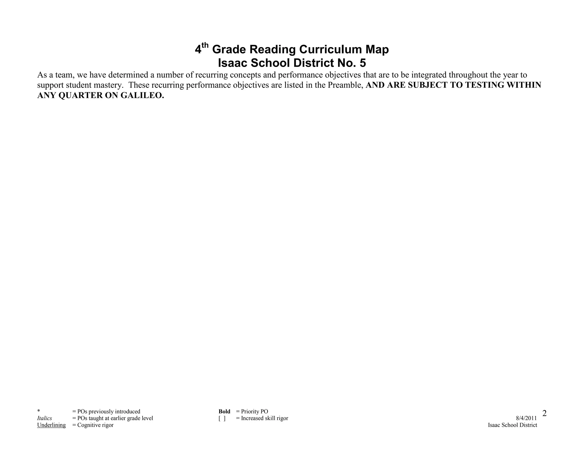 Fourth Grade Reading Curriculum Map 2011 2012 | PPT