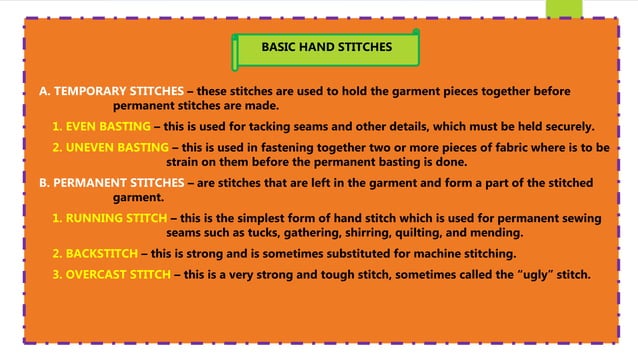 TLE 8 BASIC HAND STITCHES | PPTX | Women\'s Outerwear | Women\'s Clothing