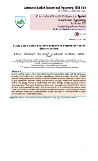 Fuzzy Logic Based Energy Management System For Hybrid Electric Vehicle Pdf