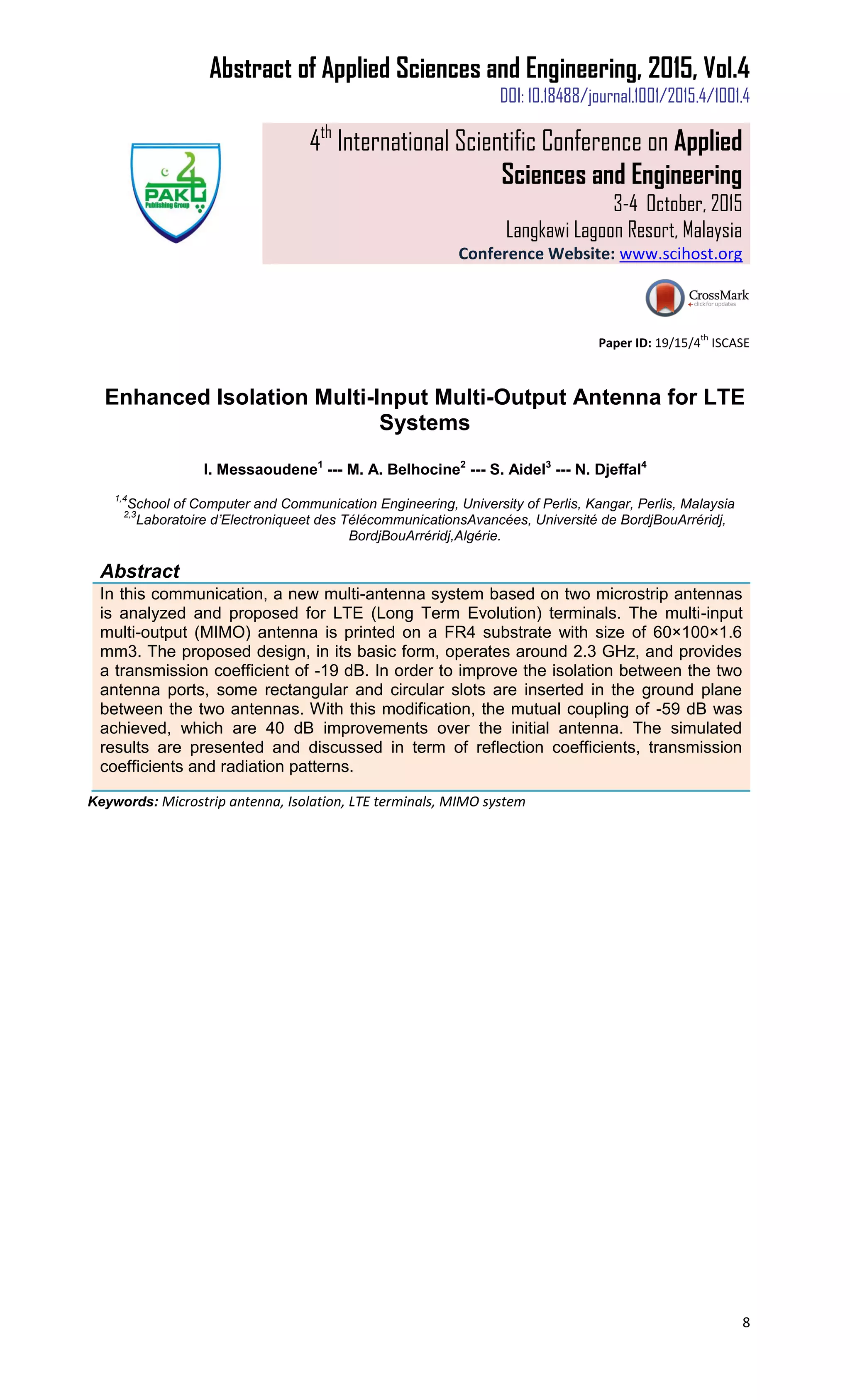 Enhanced Isolation Multi-Input Multi-Output Antenna for LTE Systems | PDF