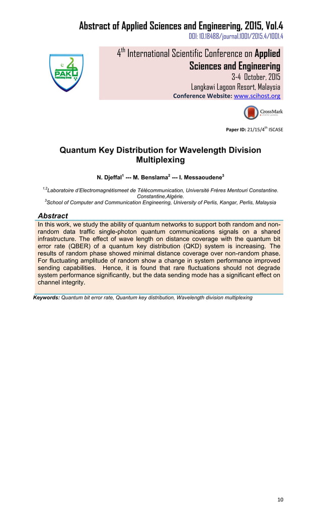 Quantum Key Distribution for Wavelength Division Multiplexing | PDF