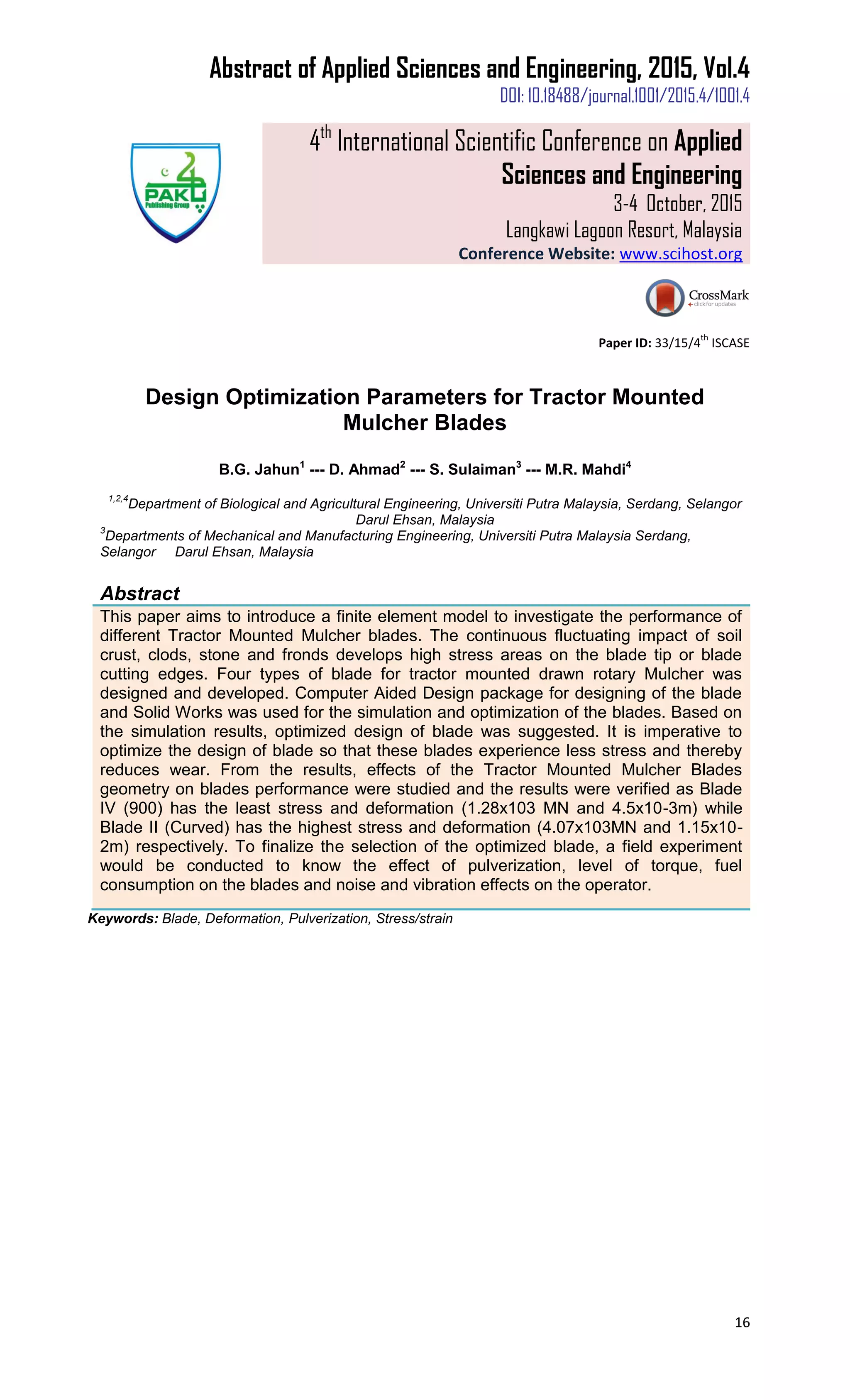 Design Optimization Parameters for Tractor Mounted Mulcher Blades | PDF