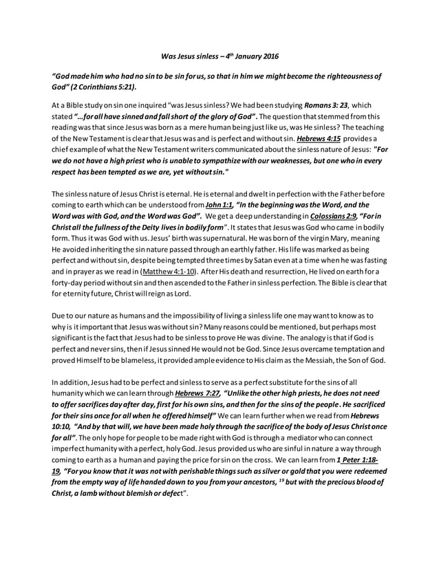 4th january 2016 was jesus sinless | PDF