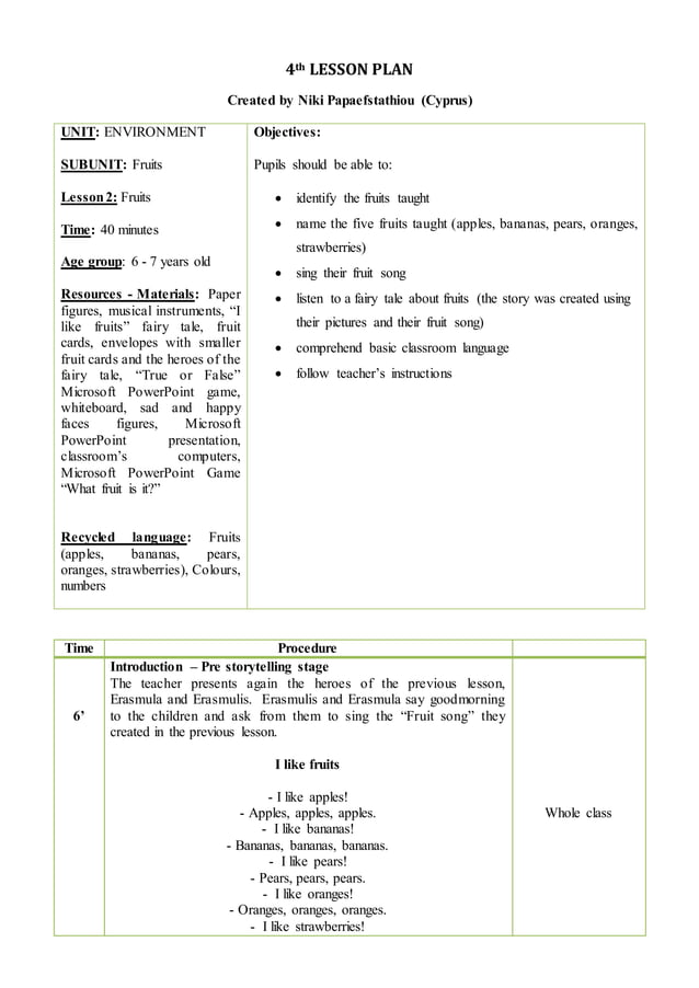 4th lesson plan fruits niki papaeftsthiou | PDF