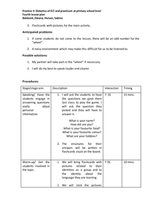 4th lesson plan personal information | PDF