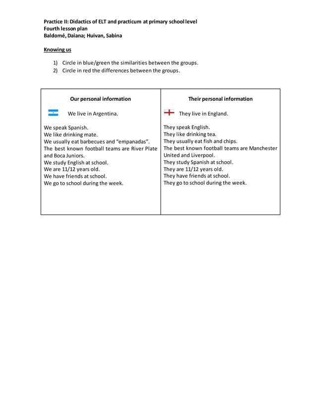 4th lesson plan personal information | DOCX