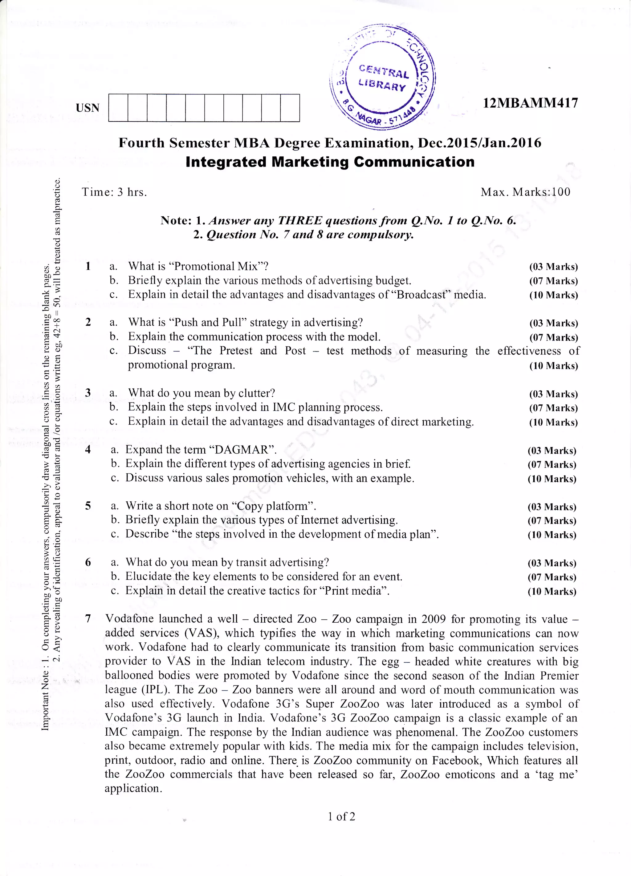 4th Semester MBA (Dec-2015; Jan-2016) Question Papers | PDF