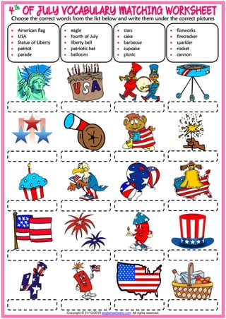 4th of july vocabulary esl matching exercise worksheet for kids.pdf