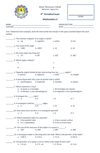 4th periodical math v | DOCX