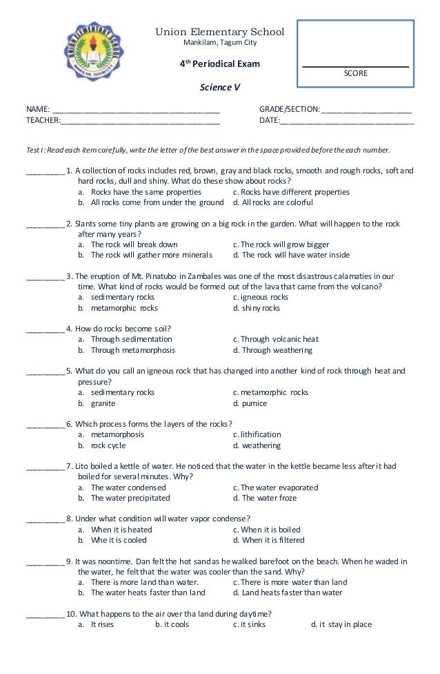 4th Periodical Science V 4th Periodical Science V