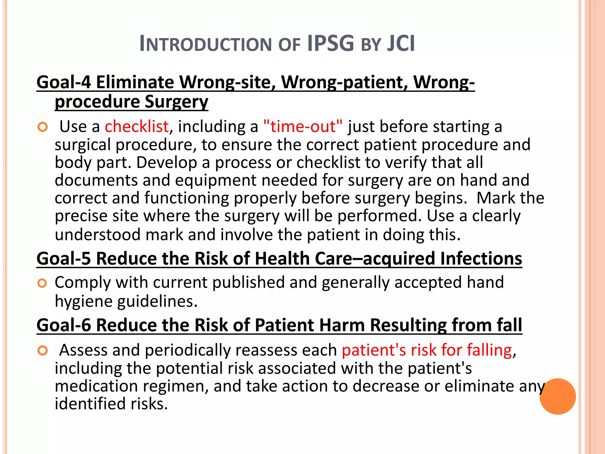 Presentation on International Patient Safety Goals (JCI) | PPTX