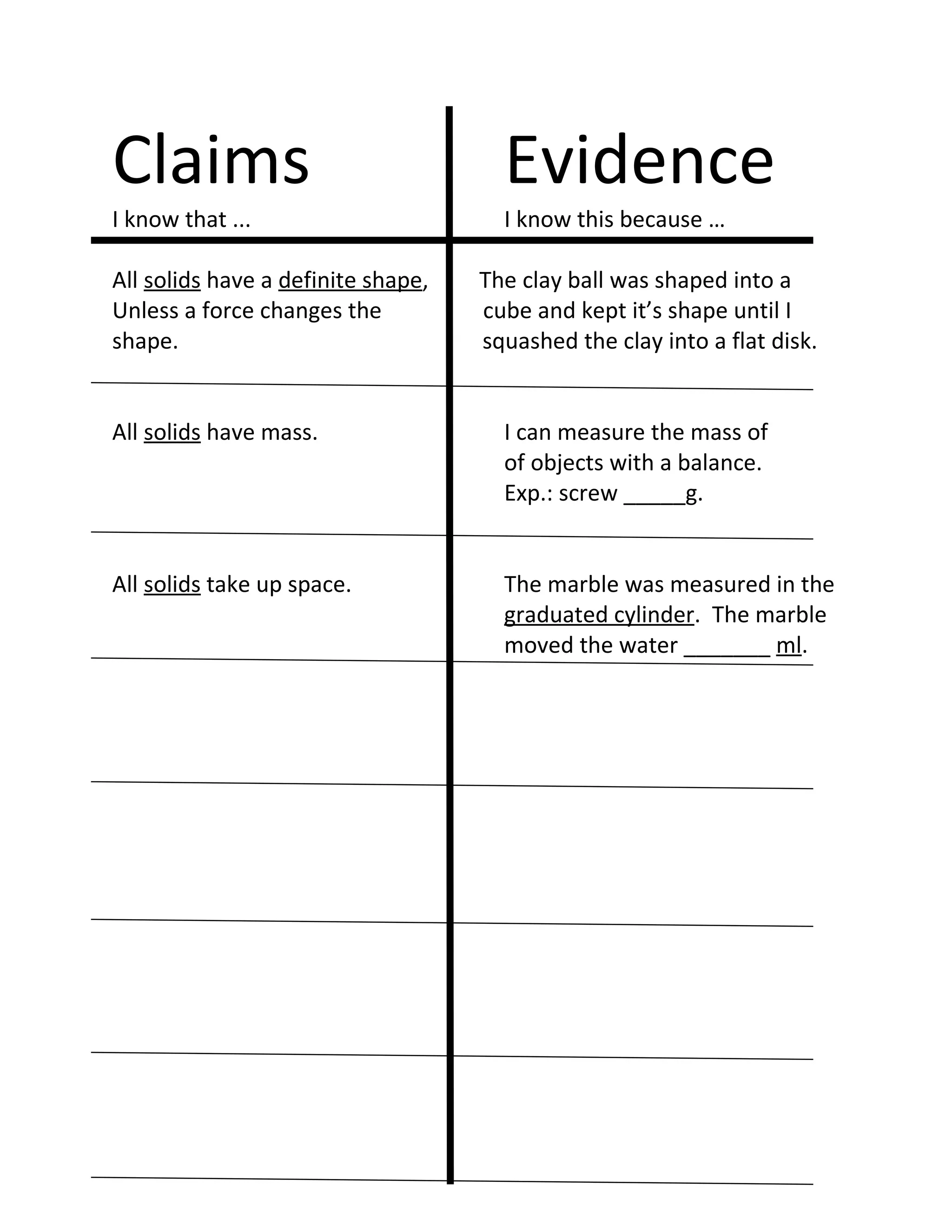 4th states of matter lesson 3 claims evidence page | DOC