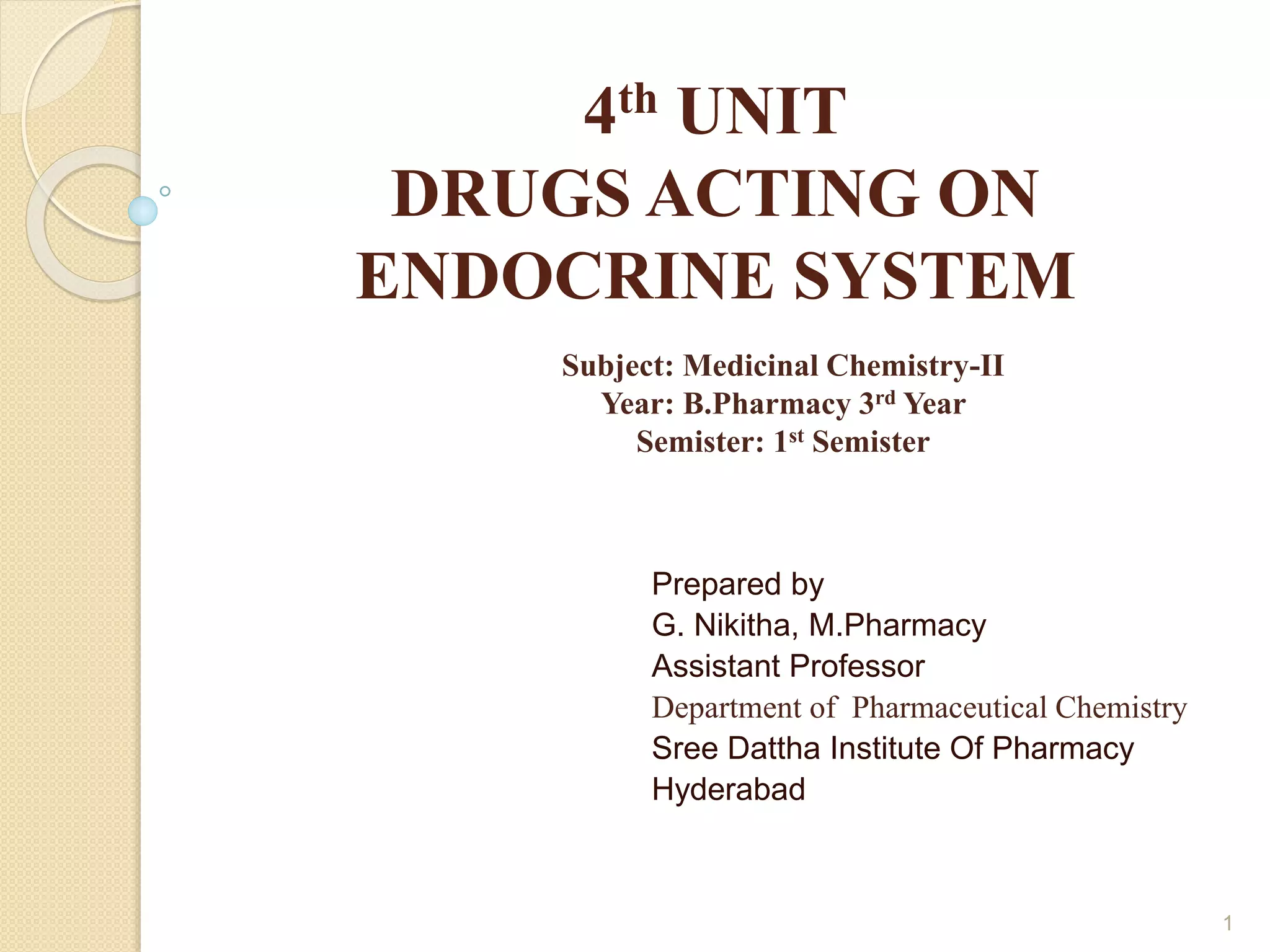 4th unit drugs acting on endocrine system | PPTX