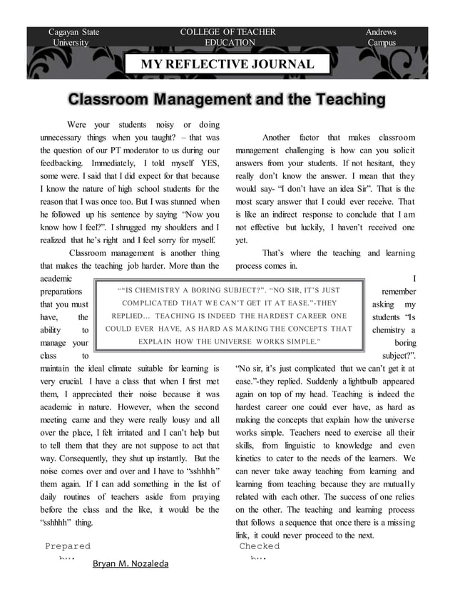 Classroom Management and the Teaching Learning Process | DOCX